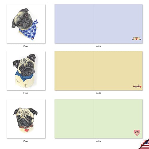 The Best Card Company - 10 Blank Dog Greeting Cards for All Occasions (4 x 5.12 Inch) - Snuggle Pugs AMQ5648OCB-B1x10