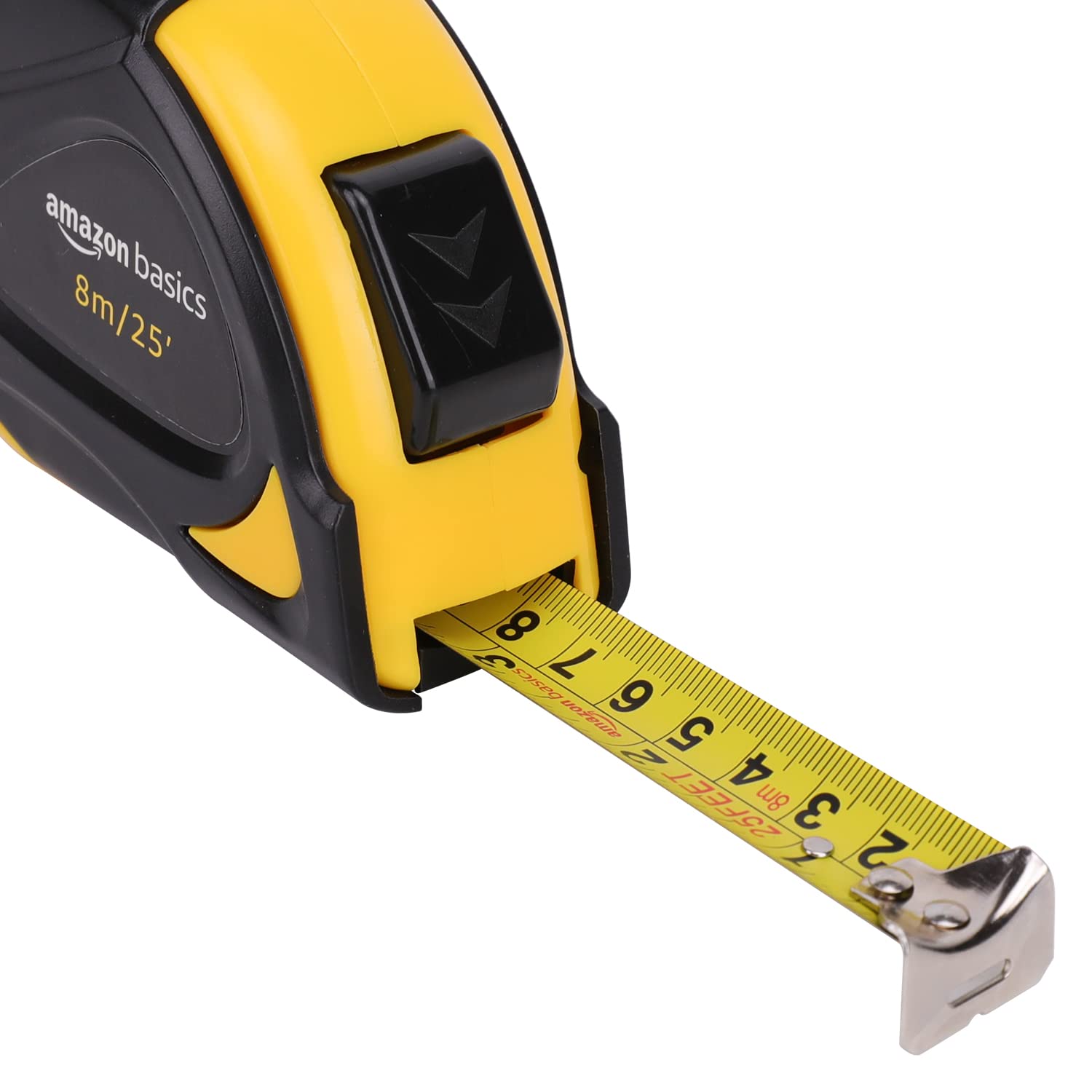 Amazon Basics Self-Locking Tape Measure Set - 25-Feet (8-Meters), 16-Feet (5-Meters), and 33-Feet (10-Meters), Inch/Metric Scale, MID Accuracy, 3-Pack