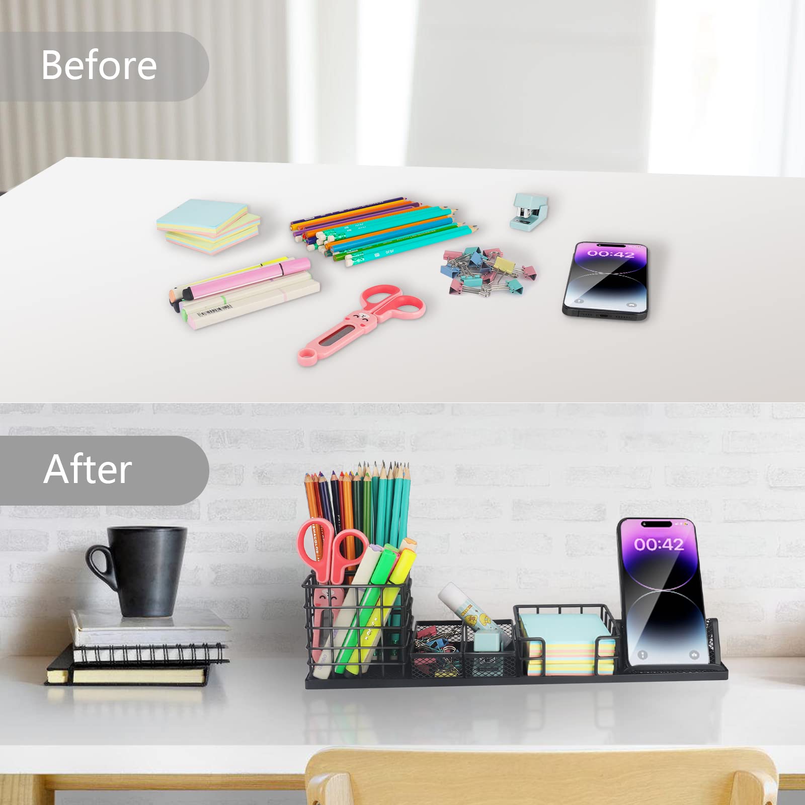 Banshou Pencil Holders,Mesh Pen Holder for Desk,Black Round Pencil Holder for School,Home,Office and other Office Desk Organizers (Black 6Pack)
