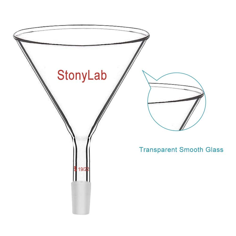 StonyLab Glass Short Stem Powder Funnel with 100 mm Top O.D. and 19/22 Inner Joint Filter Funnel Glass Funnel
