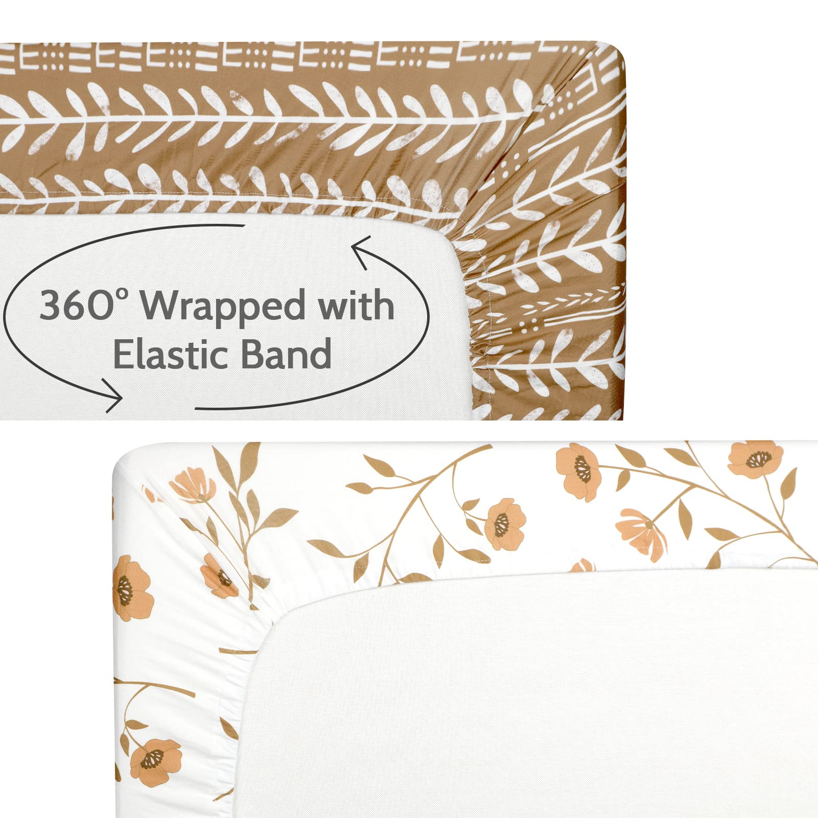 Bassinet Sheets for Baby Girl Boy 2 Pack, Soft Jersey Knit Bassinet Fitted Sheets Universal for Oval, Rectangle or Hourglass Bassinet Mattress, Retro Brown Flower