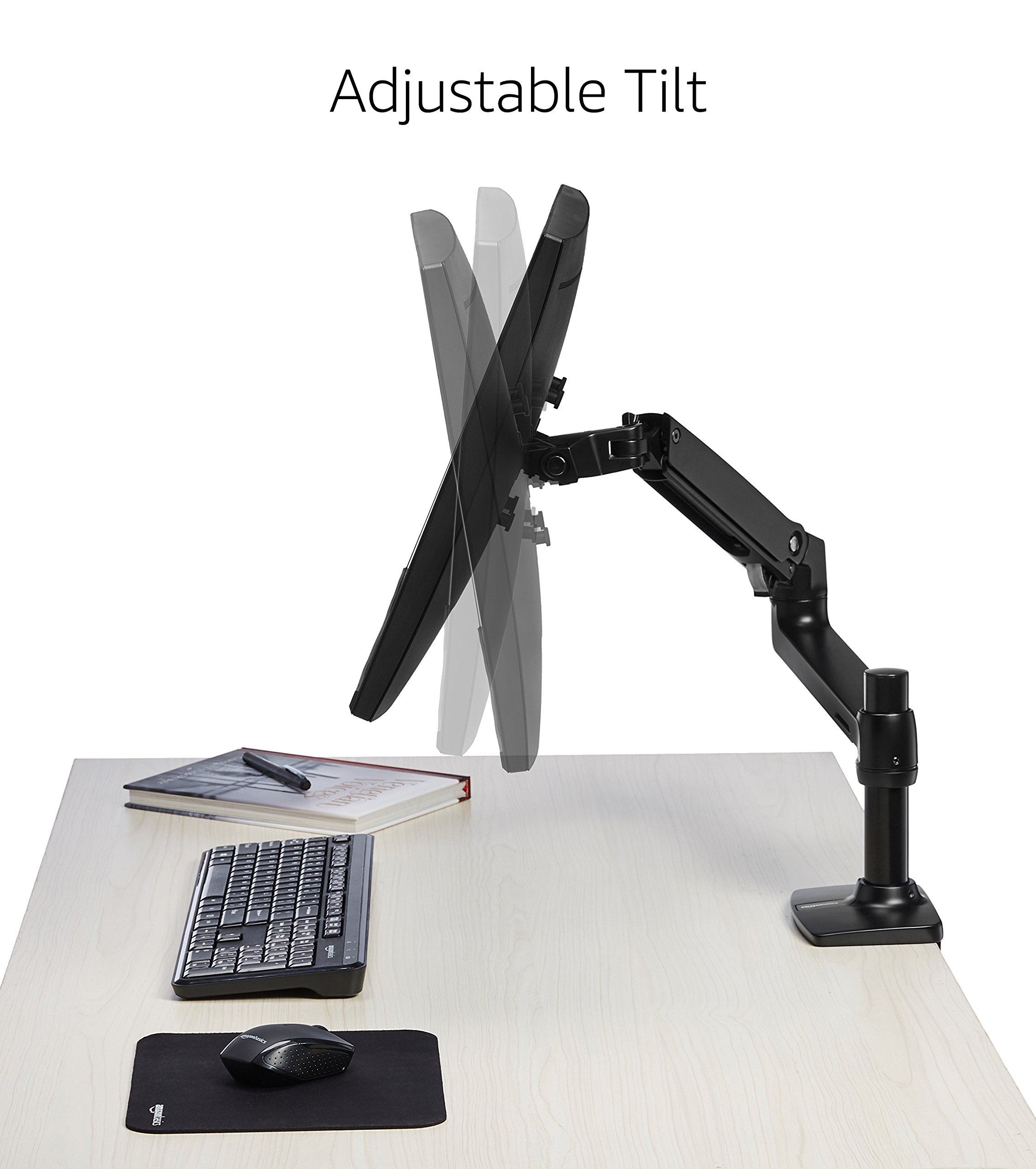 Amazon Basics Single Monitor Stand, Lift Engine Arm Mount, Aluminum, 2-Pack, Black