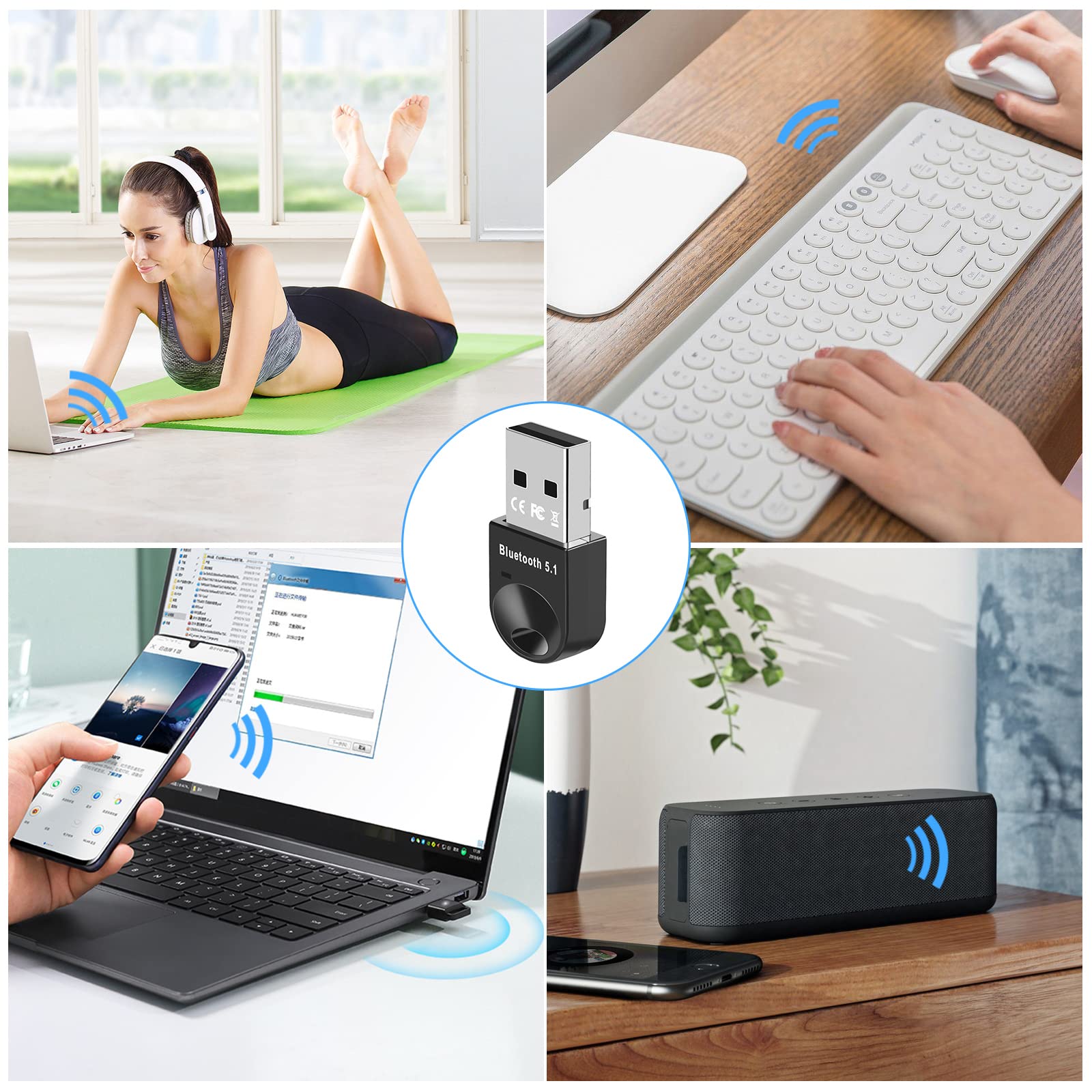 Bluetooth Adapter for PC 5.1,Bluetooth Dongle Adapter for Windows 11/10/8.1 Driver-Free,USB Bluetooth Adapter Plug&Play for Desktop,Laptop,Keyboard,Mouse,Headset,Speaker,Printer