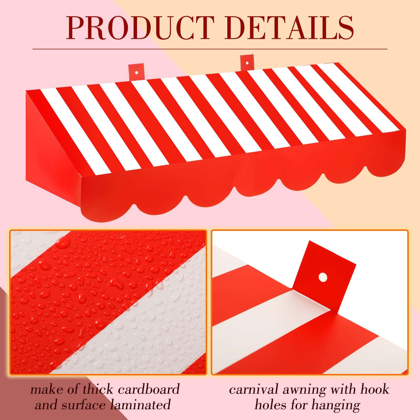 Tallew 4 Pcs 3D Circus Awning Wall Decoration Carnival Awning for Carnival Theme Party Classroom Decorations (Red and White)