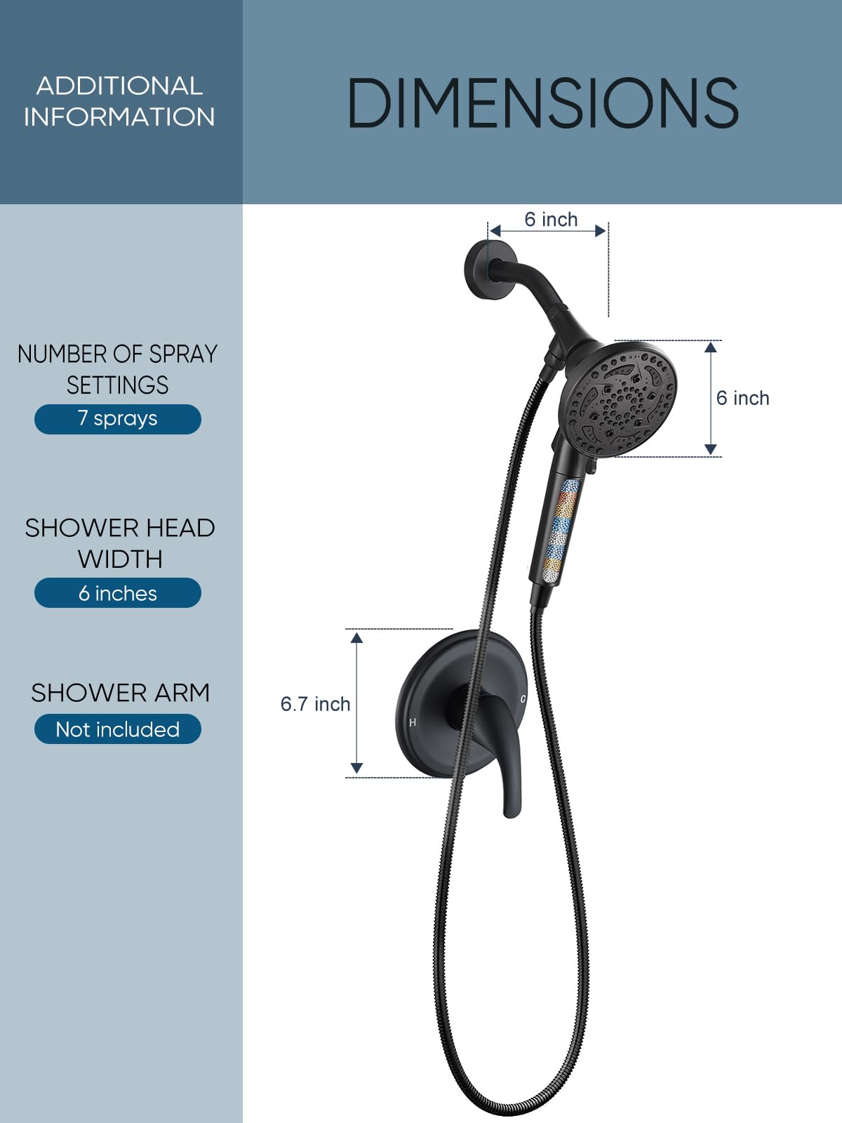 Cobbe Mattle Black Shower Faucet Set with Valve, Shower Valve with 7-Spray Filtered Black Shower Head with Handle Set, Shower System with Rain Shower and Handled, Trim Kit(Valve Included)