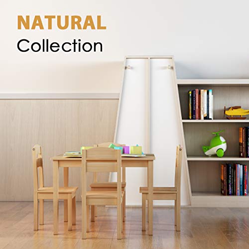 Nightcore Kids Wooden 4, Activity 2 to 6 Years, Toddler Game, Playroom Furniture, Picnic w/Chairs, Solid Wood 5 Piece Dining Table Set, Natural