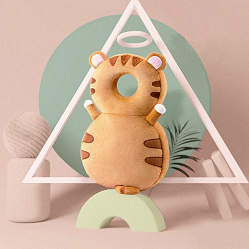 AUXSOUL 1 Pack Baby Head Protector with 4 Baby Knee Pads for Crawling, Toddlers Head Safety Pad Cushion Adjustable Backpack, Baby Back Protection for Walking&Crawling, 5-24months(Yellow Tiger)