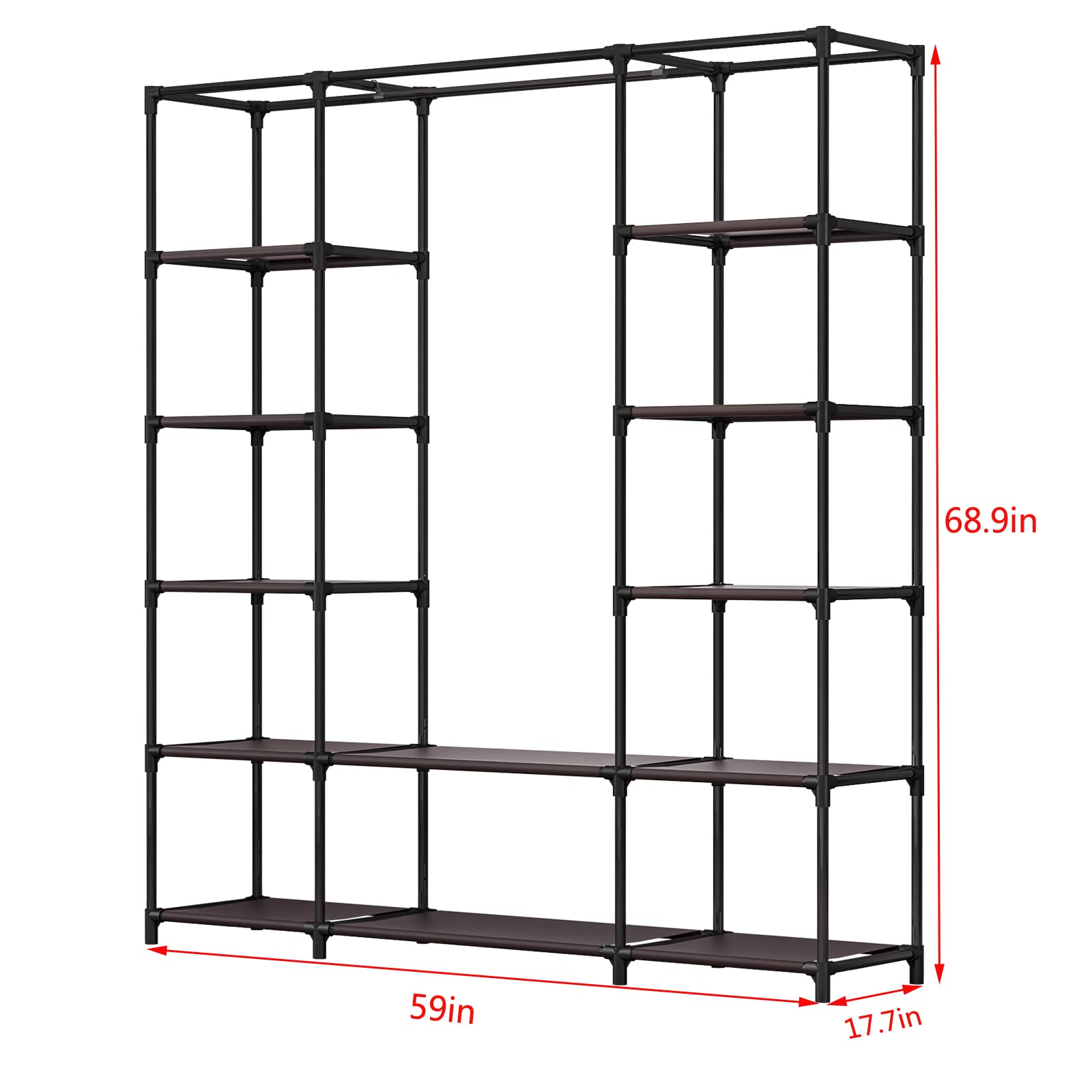 INGIORDAR Portable Closet Wardrobe Organizer Storage with Cover Non-Woben Fabric Portable Wardrobe Closet for Hanging Clothes Racks Shelving 59 Inch for Bedroom, Coffee