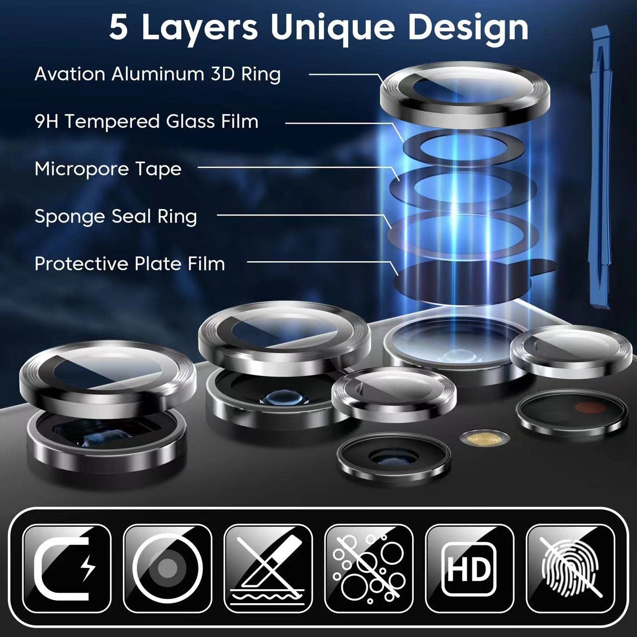 Arshek [5+5 PCS] for Samsung Galaxy S23 Ultra Camera Lens Protector, Keep Lens Original Design, 9H Tempered Glass Metal Ring Camera Cover Screen Protector Case Friendly Night Shot Mode HD Clear