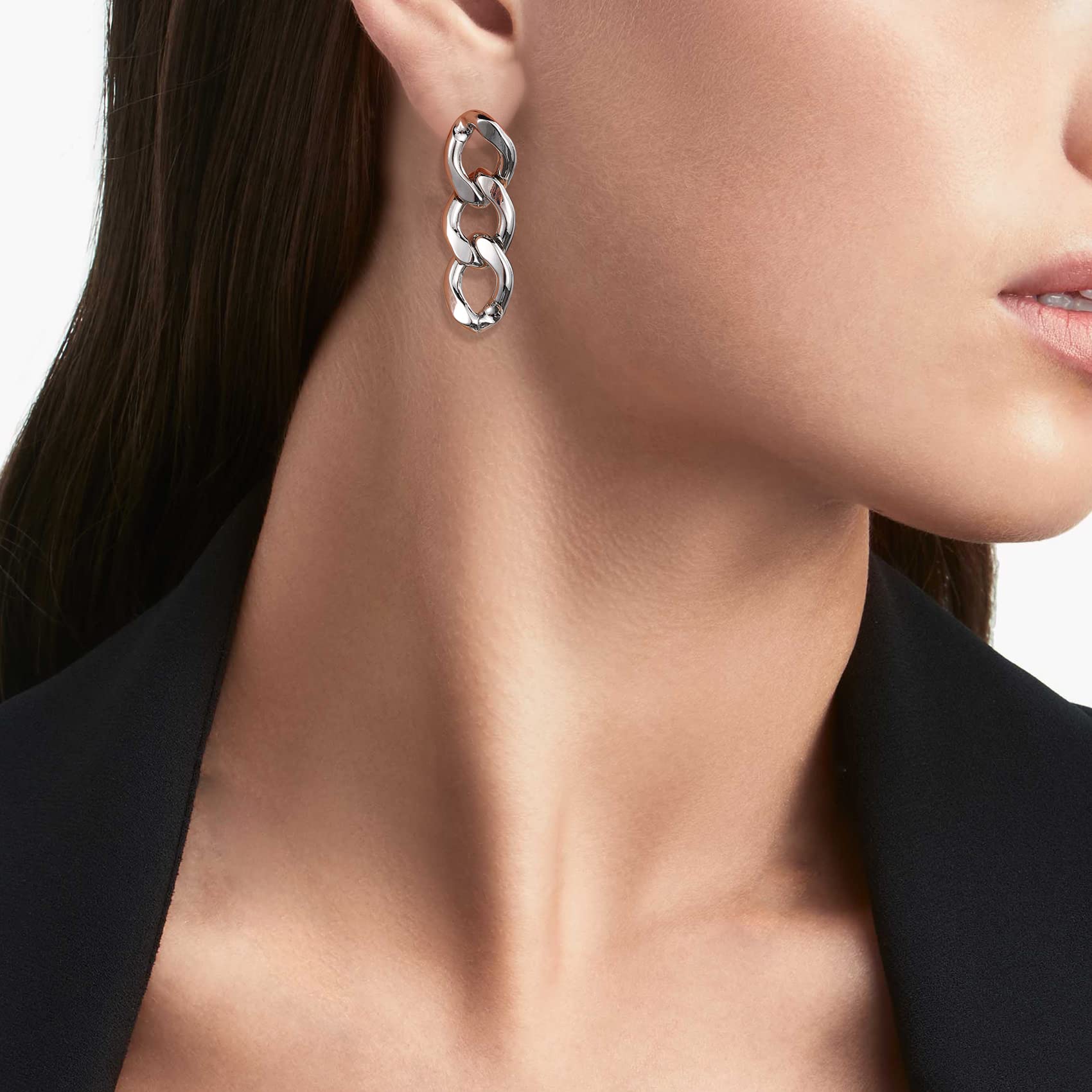 BUREI Gold Chain Link Earrings Symmetrical Drop Earrings Cuban Chain Link Dangling Earrings for Women