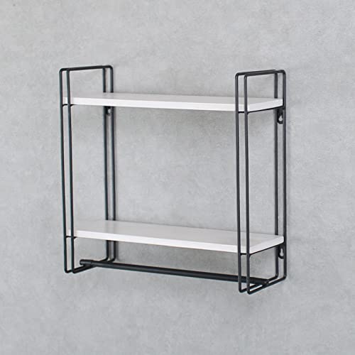 Industrial Pipe Shelving,Iron Shelves Industrial Bathroom Shelves with Towel bar,16.9in Rustic Metal Pipe Floating Shelves Pipe Wall Shelf,2 Tier Industrial Shelf Wall Mounted,Retro White