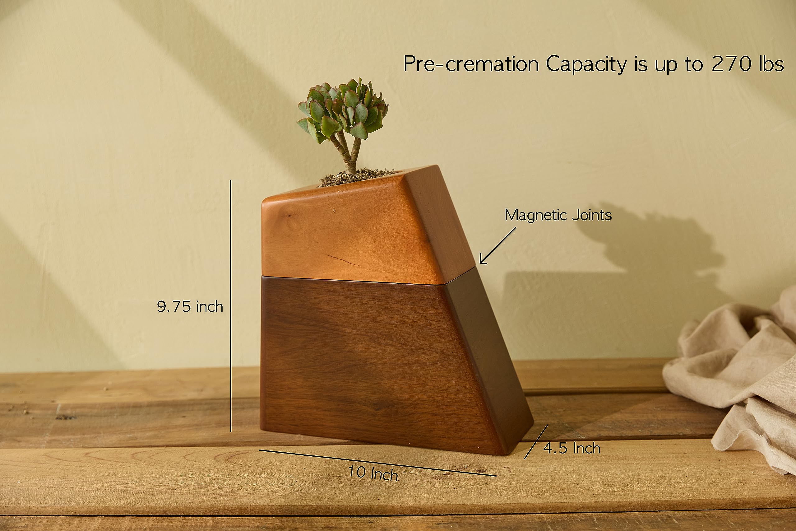 AspenStudio Plant Urn with Ceramic Pot with Magnetic Joint Solid Wooden Urn for Adult Human Ash Cremation Funeral Handcrafted Wood Urn Decorative Urn Large Urn Interior