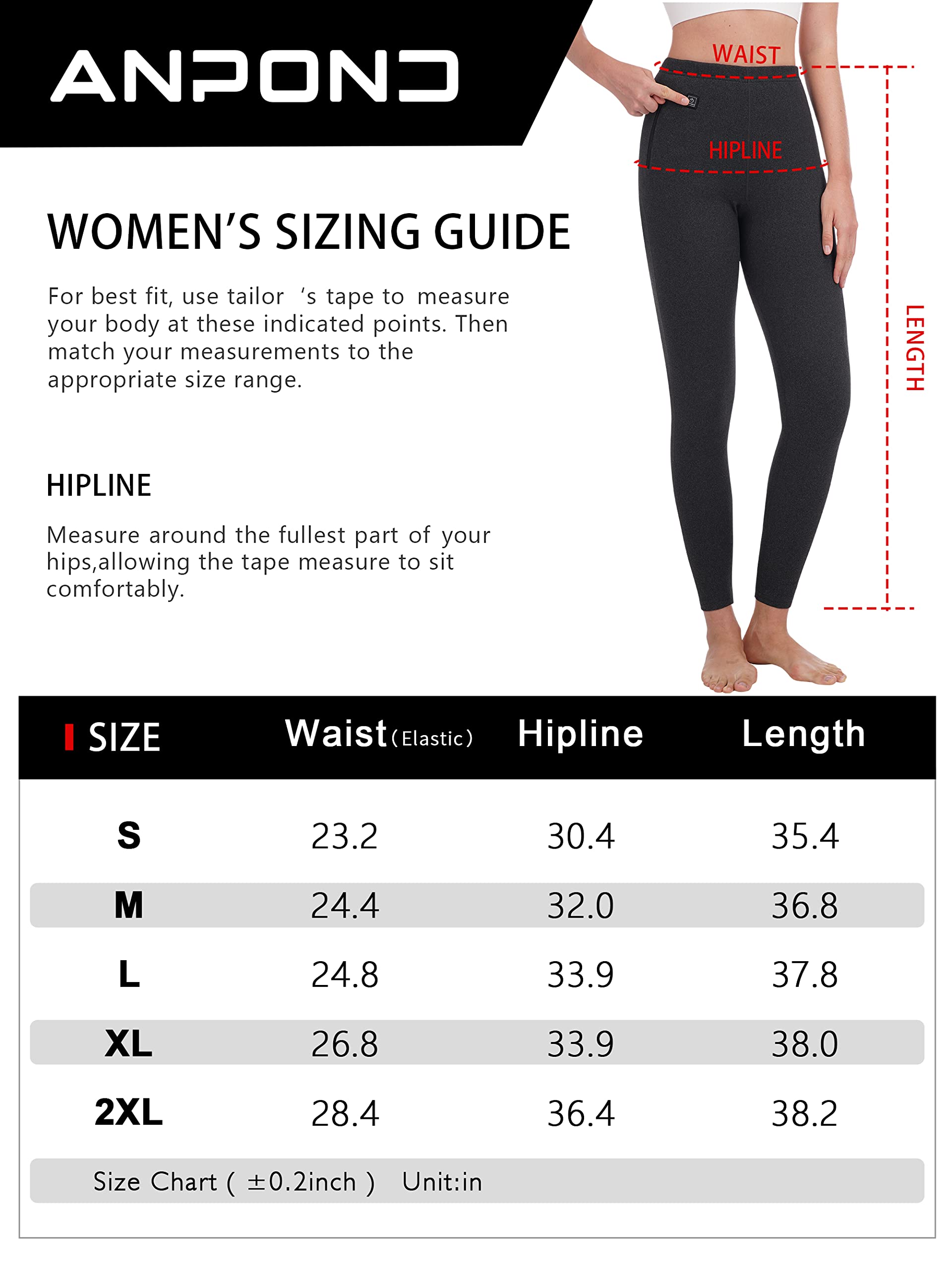 AnPond Heated Pants for Women;Women's Heated Long Johns with 10000mAh Battery;USB Power Supply;3-Level Temperature Control Dark Gray