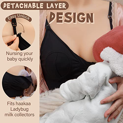 haakaa Pumping Bra Hands Free 3-in-1 Nursing Bras for Breastfeeding, Adjustable Wireless Comfortable Breast Pump Bra, Suitable for Medela,Lansinoh,Philips Avent,Spectra etc(1 Pack, Black, Medium)