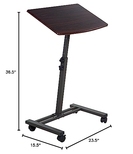 OneSpace Angle and Height Adjustable Mobile Laptop Computer Desk, Single Surface, Dark Walnut