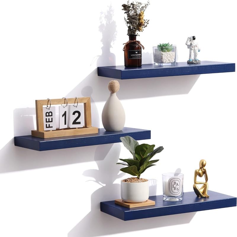 Generic Set of 3 Floating Shelves Wall Mounted Shelf, for Home Decor with 6"" Deep (Dark Blue, 15.7 inch)