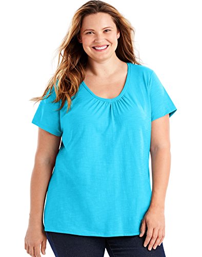 JUST MY SIZE womens Slub Jersey Short Sleeve Shirred V-neck T-shirt fashion t shirts, Process Blue, 2X US