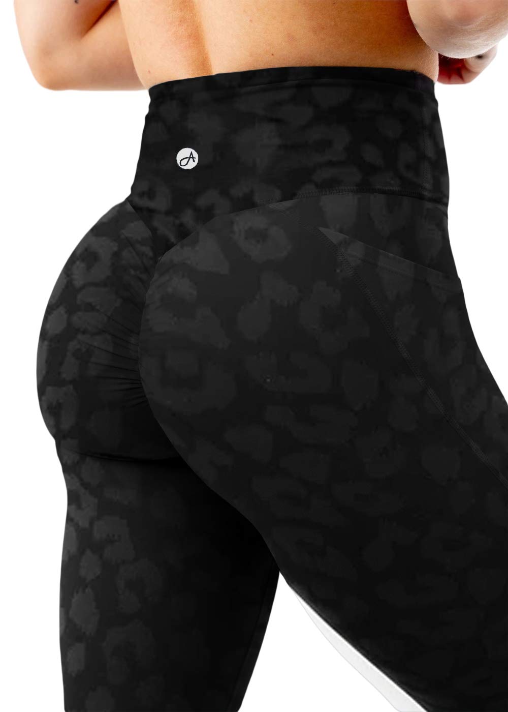 Aurgelmir Women's Booty Scrunch Workout Sports Leggings Butt Lifting Ruched Yoga Pants with Pockets (Leopard, Small)