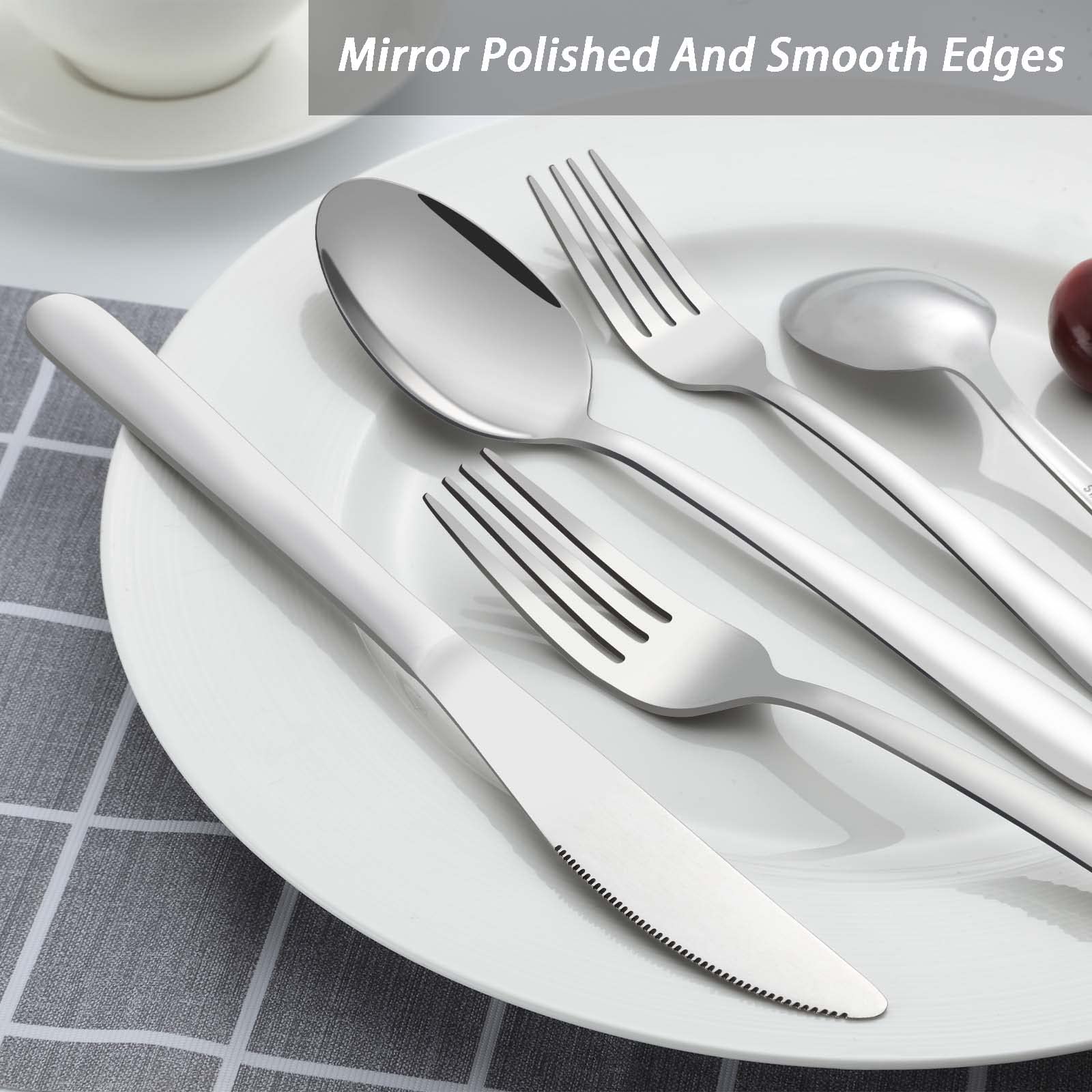APEO 40 Piece Stainless Steel Silverware Set for 8, Premium Polished Flatware Sets, Forks Spoons and Knives Set, Food-Grade Cutlery Set for Home Kitchen Restaurant Hotel, Dishwasher Safe Utensils Set