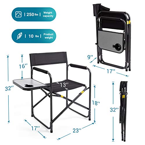 AsterOutdoor Camping Folding Directors Chair with Collapsible Side Table for Outdoors Camp Lawn Fishing, Carry Bag Included, Supports 250lbs