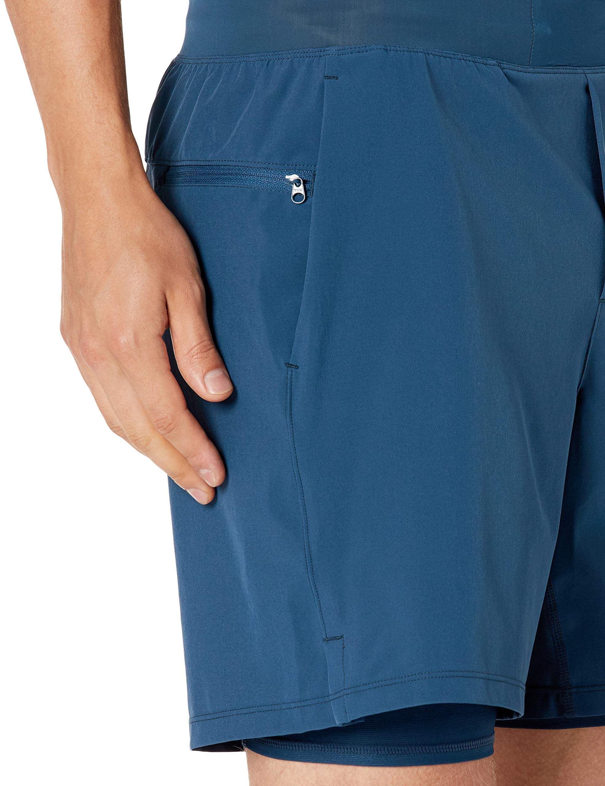 Amazon Brand - Peak Velocity Men's 7'' Knit Waistband Training Short with Boxer Brief, Navy, X-Large