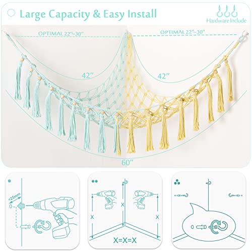 Stuffed Animal Net or Hammock Hanging- Macrame Toy Hammock Stuff Animals Storage Large Corner Plush Toys Net Holder for Boho Nursery, Playroom, Kids Bedroom Organizer