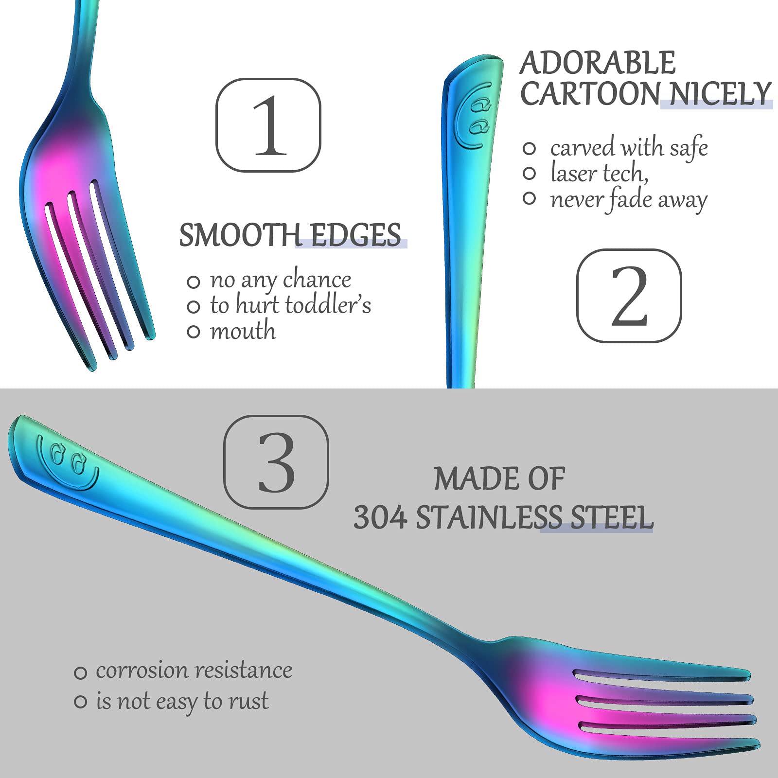 Geiserailie 8 Pieces Stainless Steel Flatware Utensils Set, Spoon and Fork Set, Includes 4 Spoon and 4 Fork with Smile Mirror Polished for Daily Use