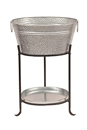Beverage Tub with Tray and Stand in Galvanized Steel "Pebbled Texture". Measurements H 29.5in L 20in and W 13in. Handmade by Best Artisans in the World