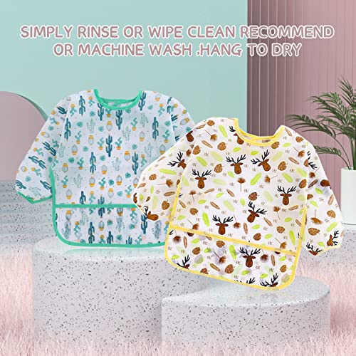 Haimoburg 5 Pcs Long Sleeved Baby Toddler Bibs Waterproof Sleeved Bib 3-24 Months