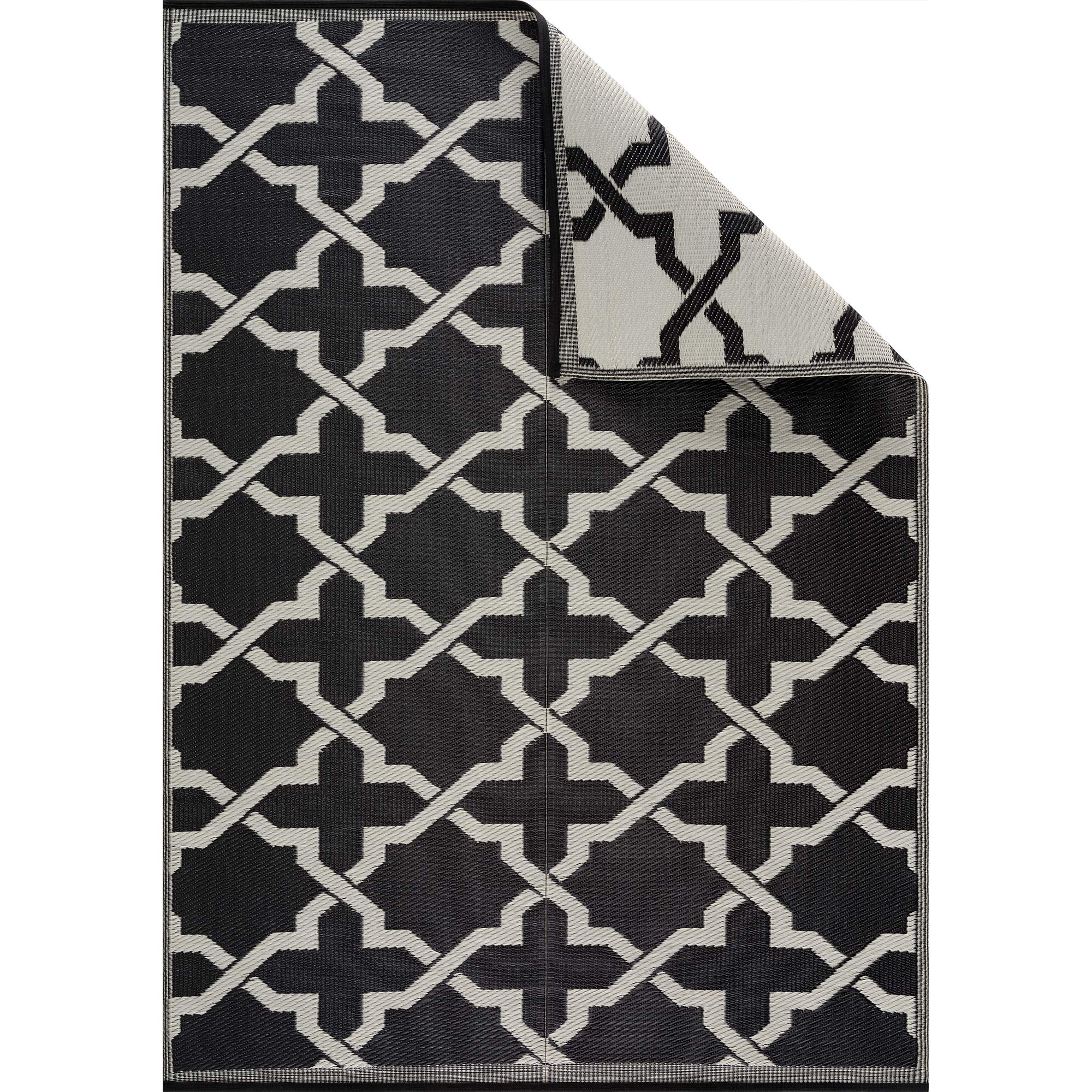 Beverly Rug Outdoor Reversible Plastic Area Rug-3'11 inchx 5'11 inch-Nevada,21102-Black / White