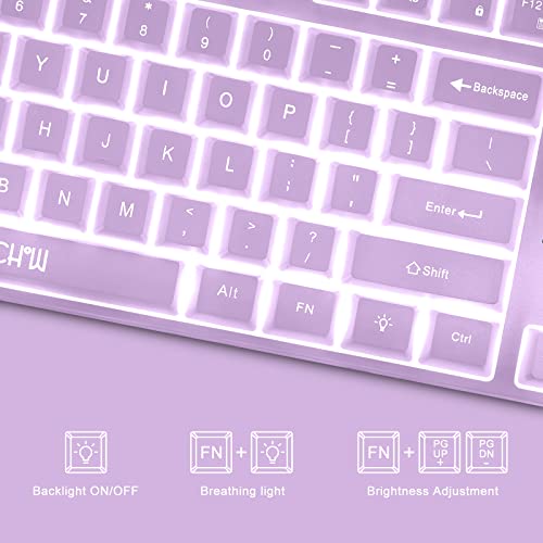 Gaming Keyboard and Mouse Purple Keyboard with White Backlit,CHONCNHOW 87keys LED Keyboard and Mic 3600DPI Wired 19-Keys No Conflict for Windows/Mac/Games(PurpleI,lluminated Key)