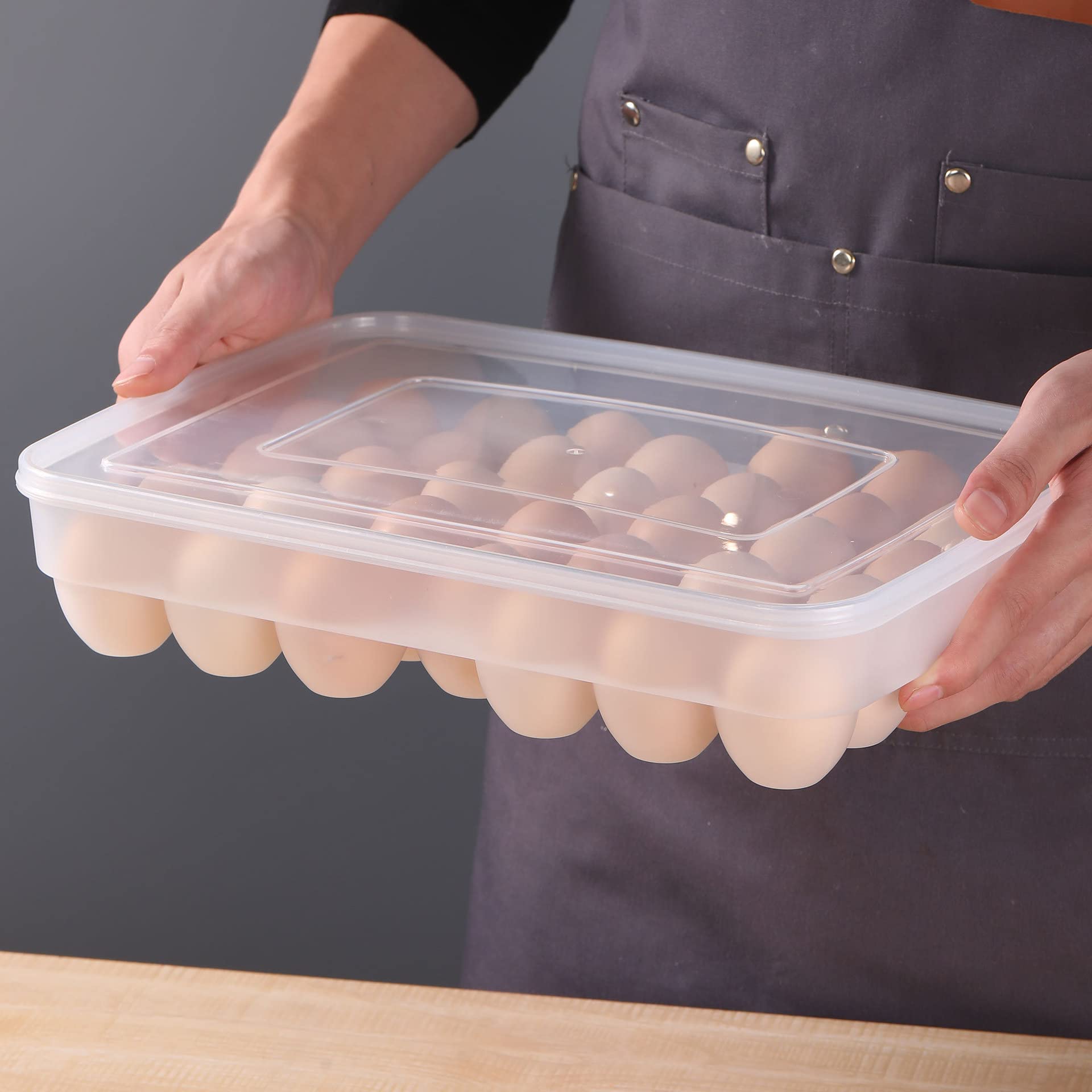 BEVOVBE Egg Holder For Refrigerator,Egg Storage Container Cartons Plastic Fridge Organizer Bins,Kitchen Freezer Deviled Egg Tray Containers With Lid Stackable 1pack