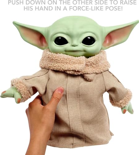 Mattel Star Wars The Mandalorian Grogu Plush 11-inch Toy, Squeeze & Blink Character Figure with Sound, Blinking Eyes & Hand Motion