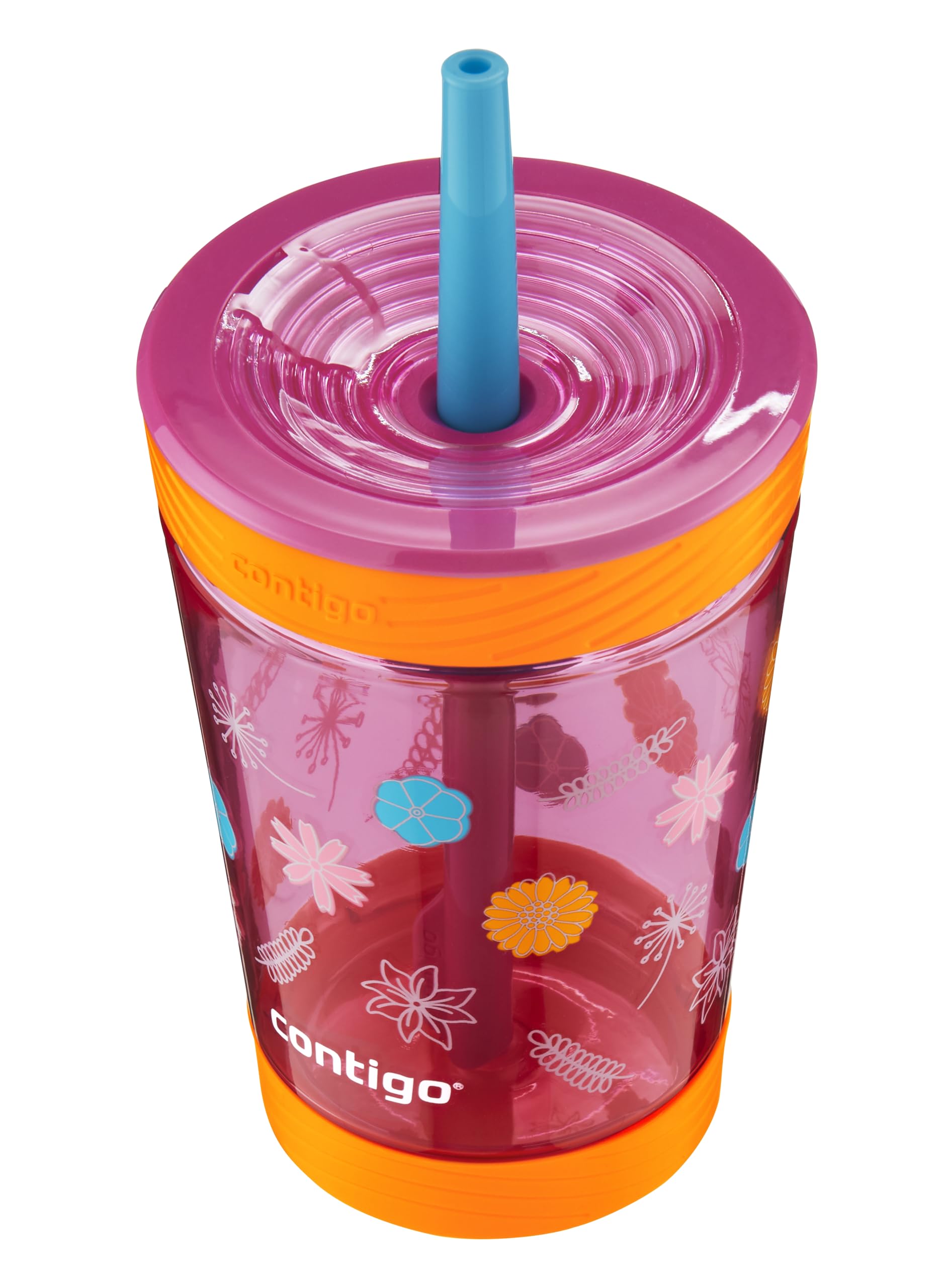 Contigo Kids Spill-Proof 14oz Tumbler with Straw and BPA-Free Plastic, Fits Most Cup Holders and Dishwasher Safe, Dragon Fruit Mango Wildflower