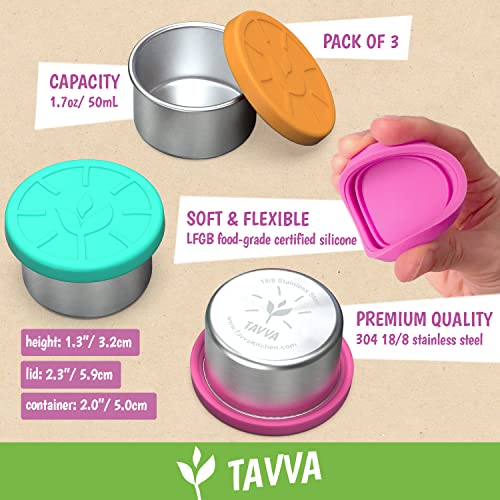 TAVVA Leakproof Salad Dressing Container To Go - 3X1.7oz Condiment Containers with Lids, Sauce Containers for Lunch Box, Condiment Cups, Sauce Cups, Sauce Container with Lid, Bento Box Accessories
