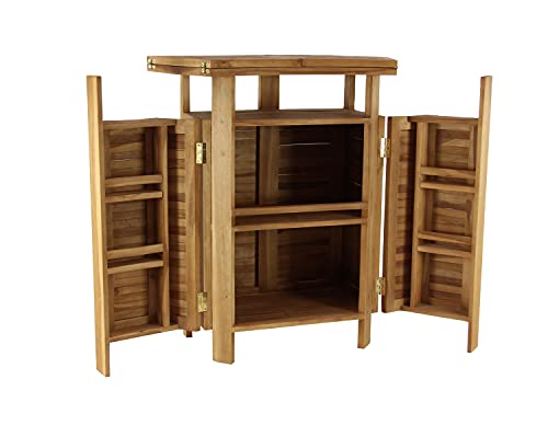 Deco 79 Teak Wood Indoor Outdoor Folding Bar with Expandable Sides, 70" x 24" x 41", Brown