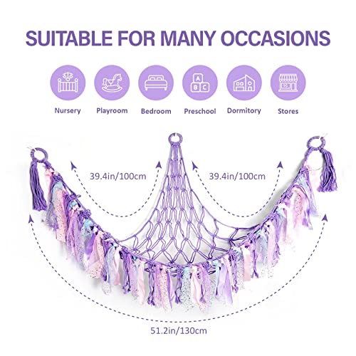 Stuffed Animal Net or Hammock with Light, Hanging Plush Toy Hammock Stuffed Animal Storage Organizer Holder Room Decor with Tassels Hooks for Kids Nursery Playroom Bedroom