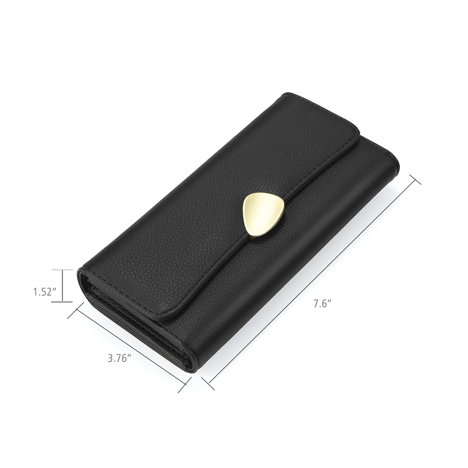 OYATON Clutch Wallets for Women, Soft Faux Leather Women Wallet with Phone Holder Zip Coin Pocket and Cute Leaf Shaped Snap Closure (Black)
