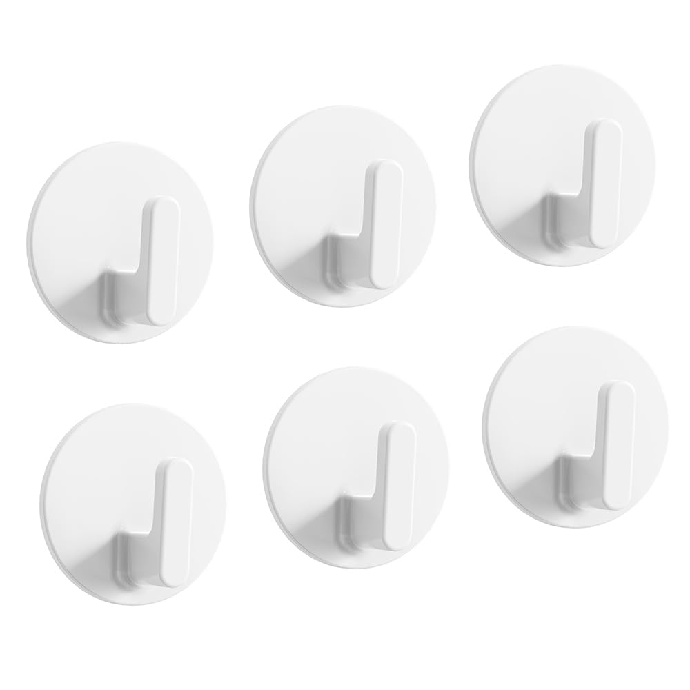 CozEase Adhesive Hooks, Wall Hooks for Hanging, 6 Packs Towel Hooks for Bathrooms, Heavy Duty No Damage