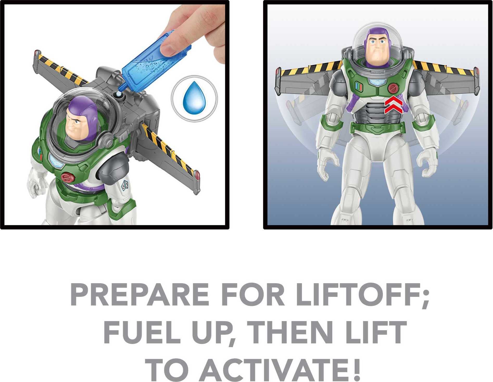 Mattel Disney Pixar Lightyear Toys, Talking Buzz Lightyear Action Figure with Liftoff Vapor Trail, 20 Sounds, Jetpack with Expanding Wings