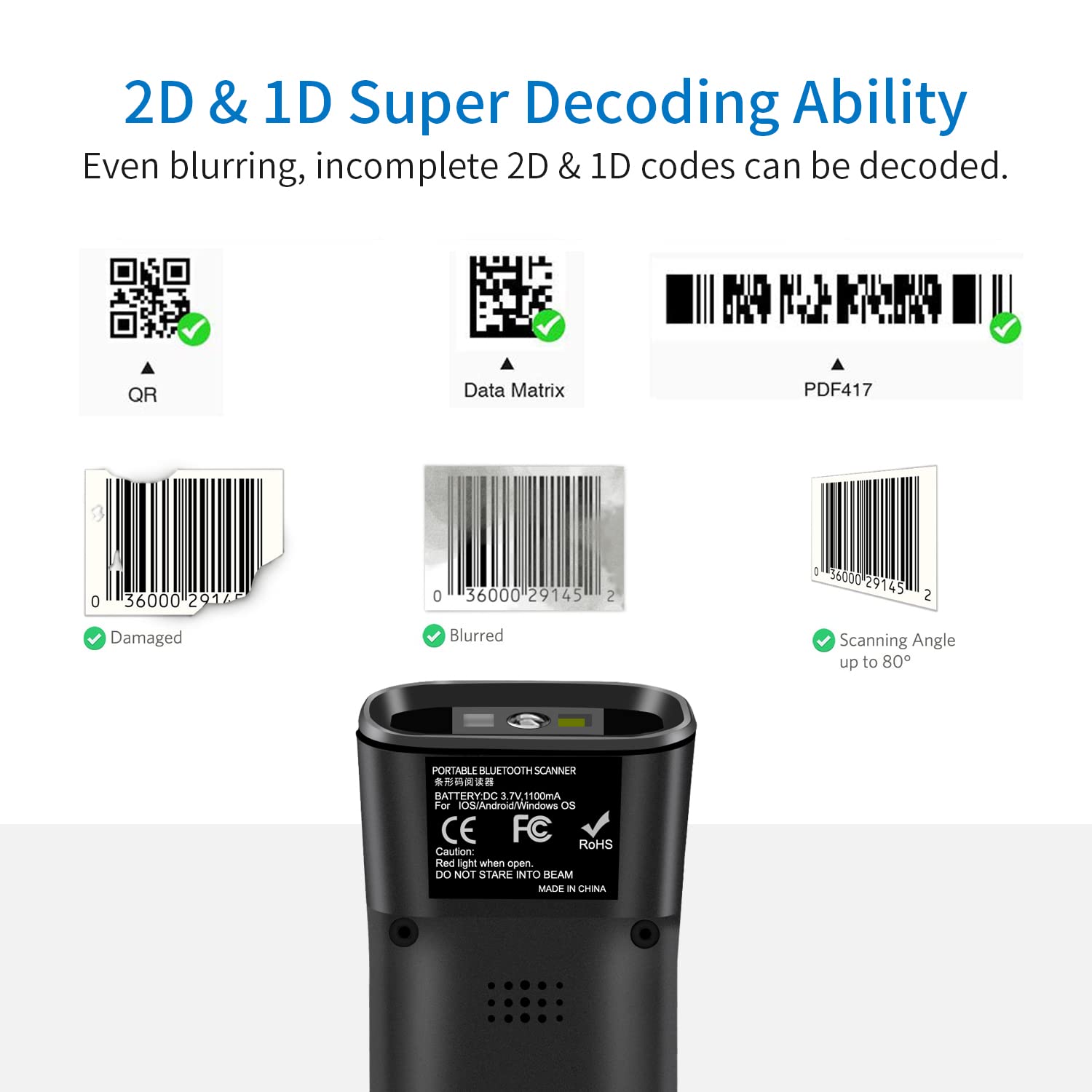 Wireless barcode scanner with stand, Compatible with Bluetooth,2.4GHz Wireless & Wired Connection all in one for Computer POS Warehouse Inventory Library