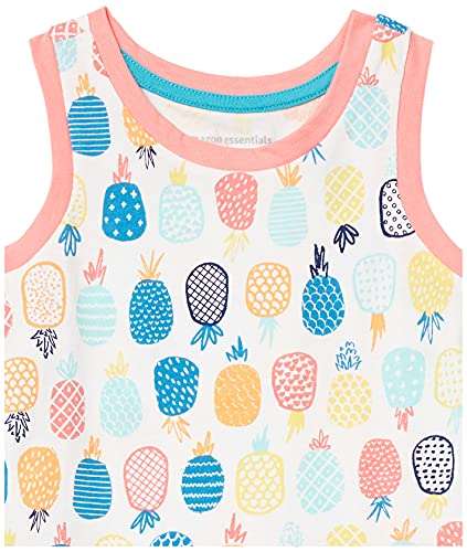 Amazon Essentials Girls' Tank Top, Pack of 3, Aqua Blue/Coral Pink/White Pineapple, Large