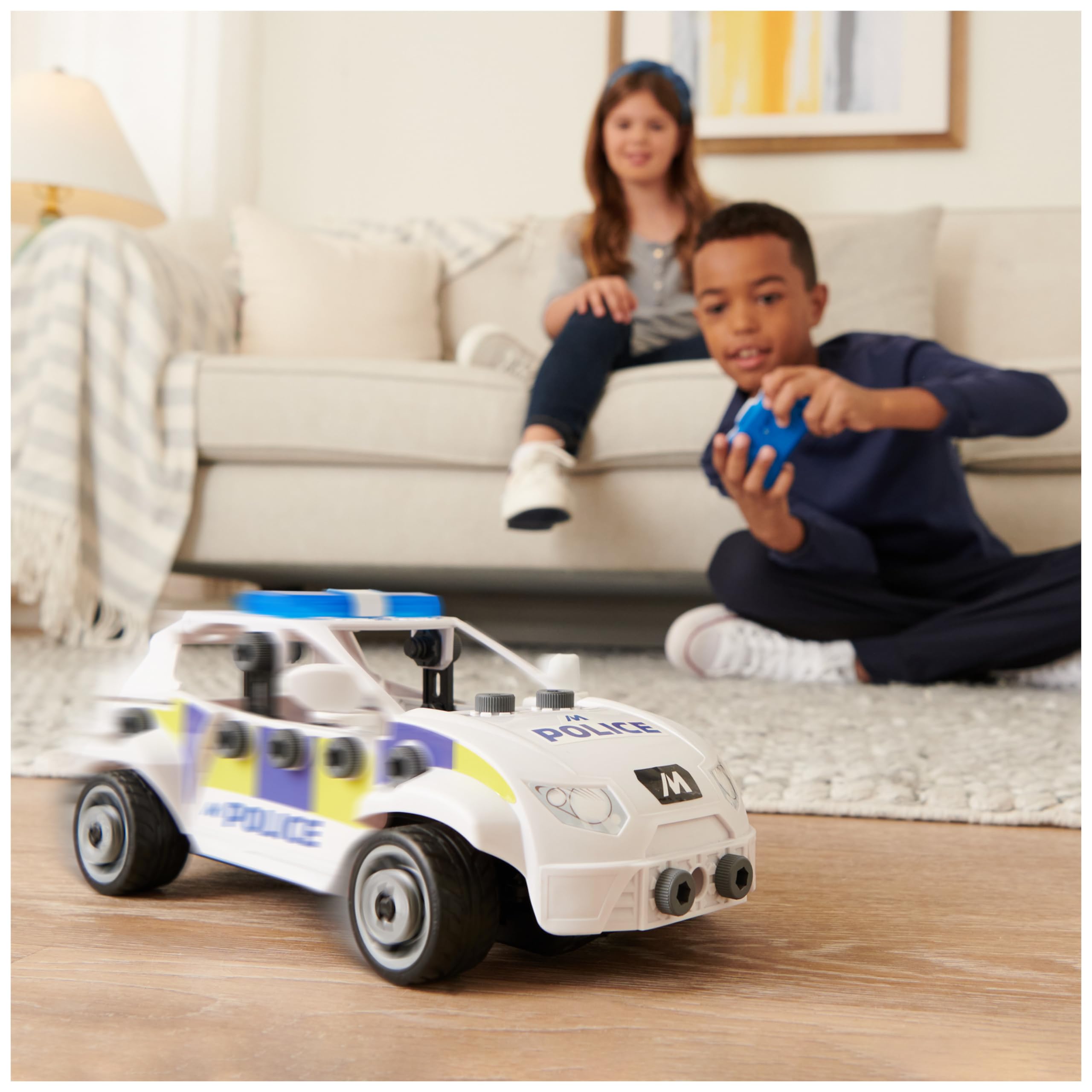 Meccano Junior, RC Police Car with Working Trunk and Real Tools, Toy Model Building Kit, STEM Toys for Kids Ages 5 and up