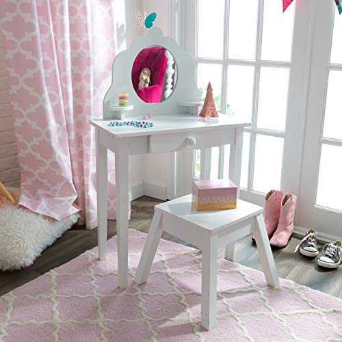 KidKraft Medium Wooden Vanity & Stool - White, Children's Furniture, Kid's Bedroom Storage, Gift for Ages 3-8