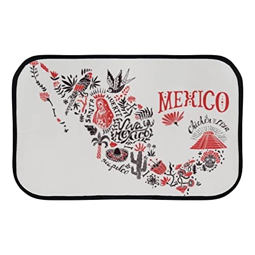Bath Mat Bathroom Rugs Mexico Nature Culture Elements Map Non Slip Memory Foama Bathtub Mats Comfortable and Soft Water Absorption Fast Dry Area Rug Machine Washable,23.6x15.7 Inch
