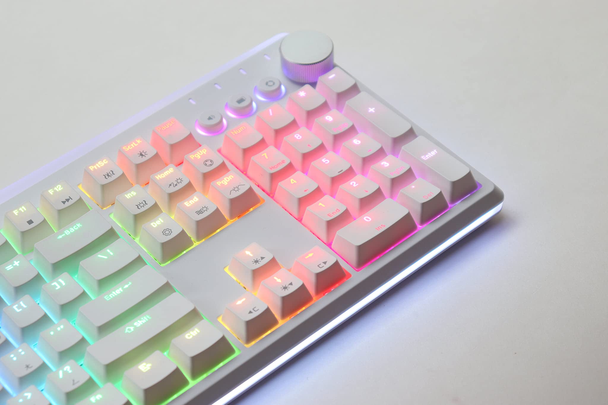 i-rocks K71M RGB Mechanical Gaming Keyboard with Media Control Knob, Gateron Switches (Brown), 107 Keys w/Full NKRO, PBT Keycaps, Multimedia Hotkeys, Detachable USB-C Cable and Onboard Storage, White