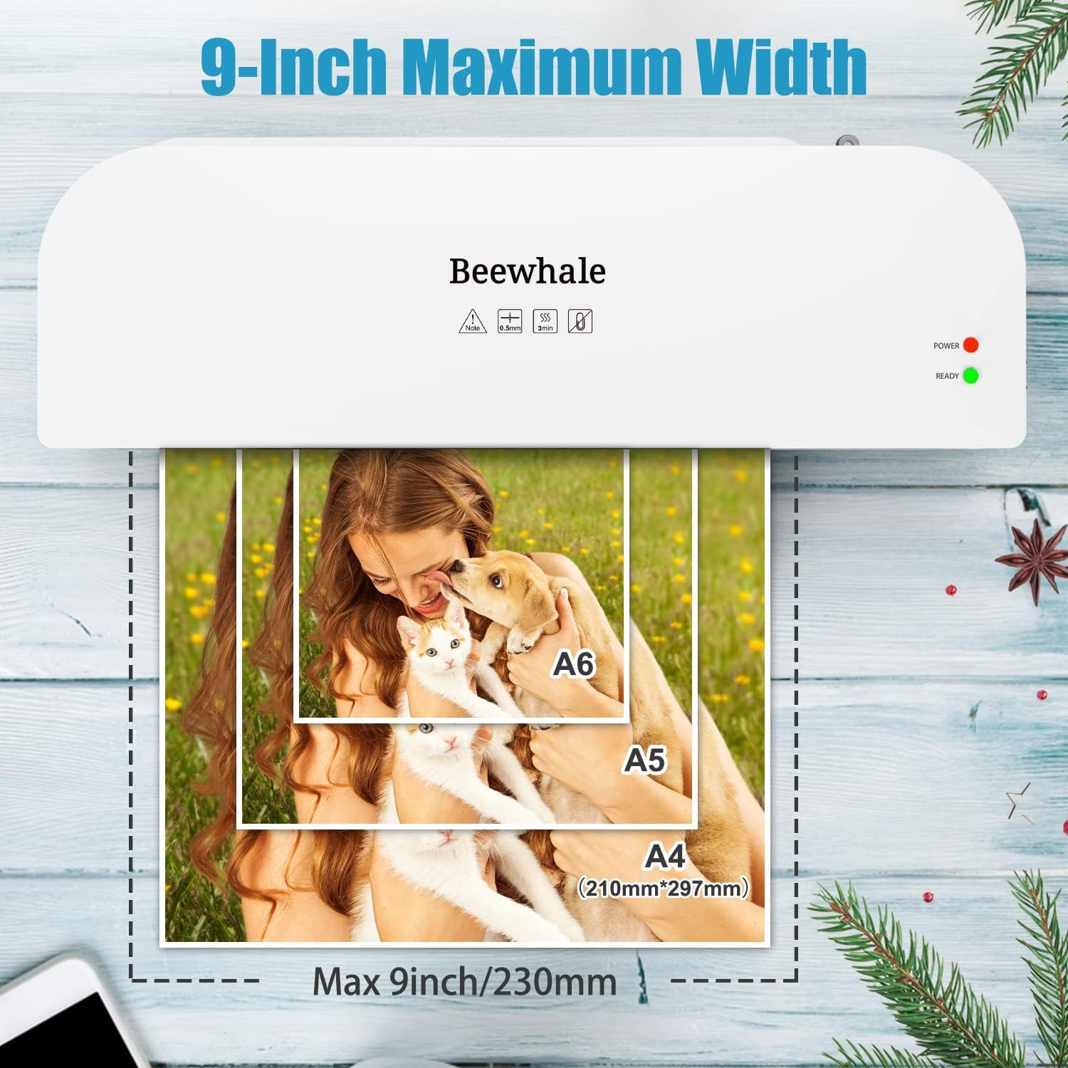Anti Jam Laminator,9-Inch Cold & Thermal Laminator Machine, Beewhale 4-in-1 Laminator Machine with Laminating Sheets 15 Pouches,A4 PRO Personal Laminator for Teacher,Home,Office