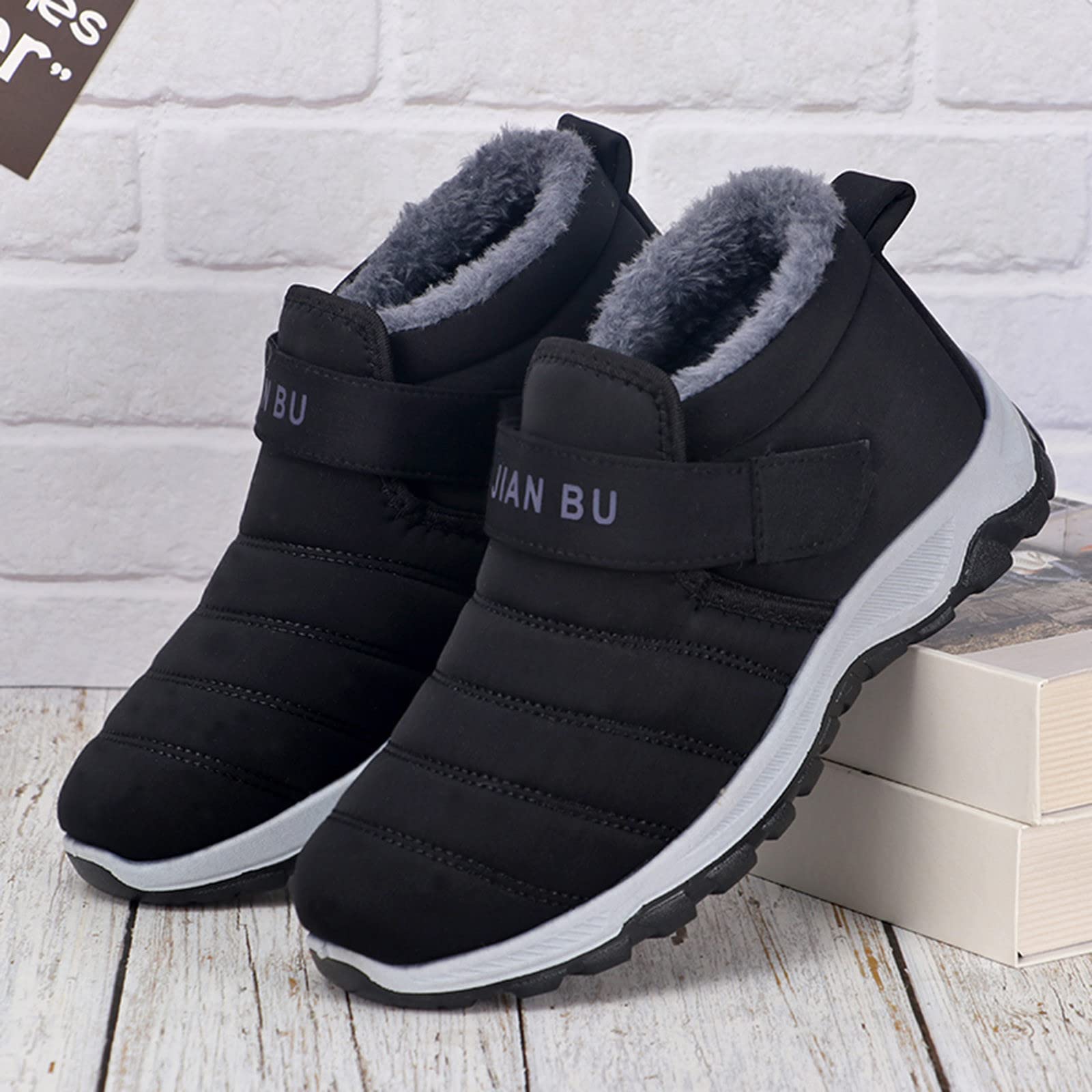 Ankarnis Fashion Winter Men Snow Boots Thick Soled Non Slip Solid Color Slip On High Top Plush Warm Mens Zipper (AE-Black, 10.5)