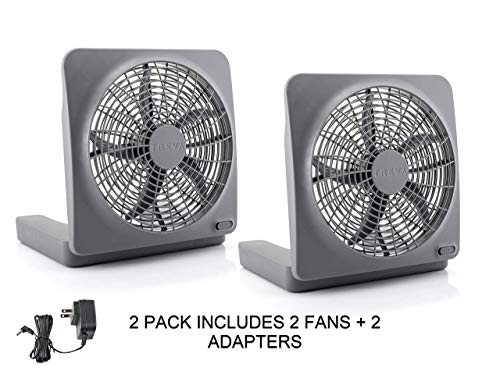 Treva 10-Inch Portable Desktop Air Circulation Battery Fan, 2 Speed, Compact Folding & Tilt Design, with AC Adapter - 2 Pack (Graphite)