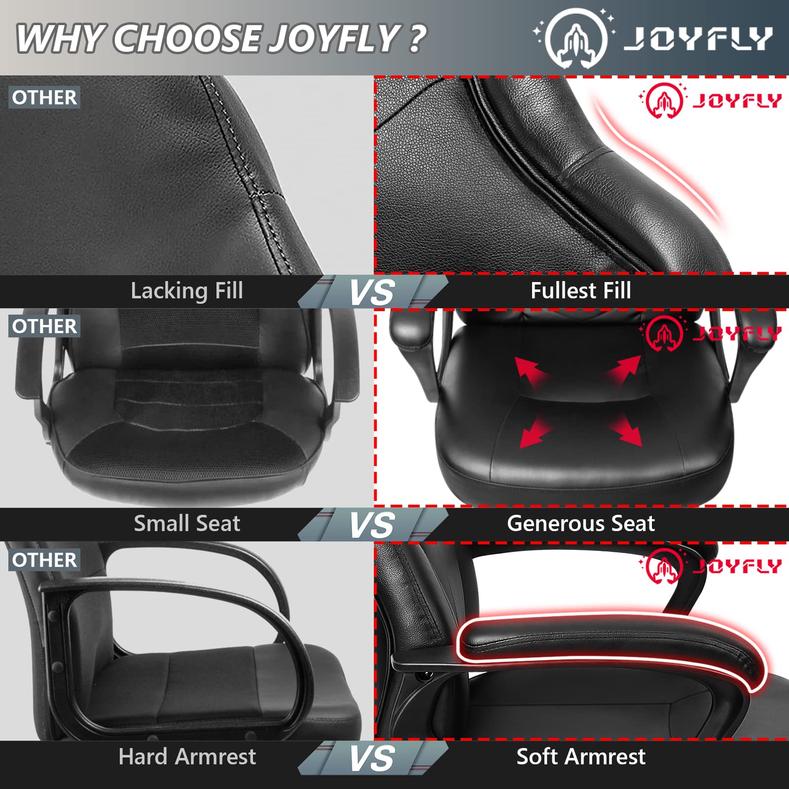 JOYFLY Gaming Chair, Gamer Chair for Teens Adults, Computer Gaming Chair Video Game Chairs Ergonomic PC Office Chair with Lumbar Support(Black Leather)